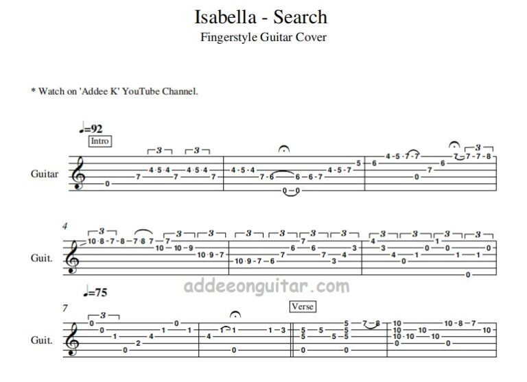 'Isabella - Search' Fingerstyle Guitar Cover And TAB - AddeeOnGuitar
